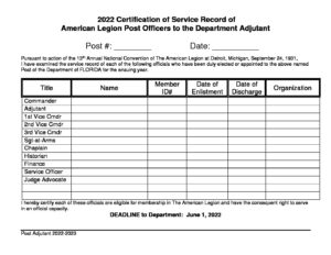 Certification of Post Officers 2022 | Florida American Legion